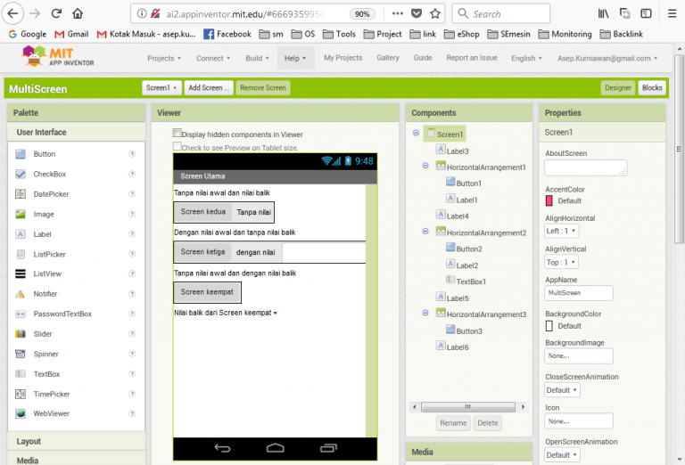 Multi screen dengan App Inventor – Semesin